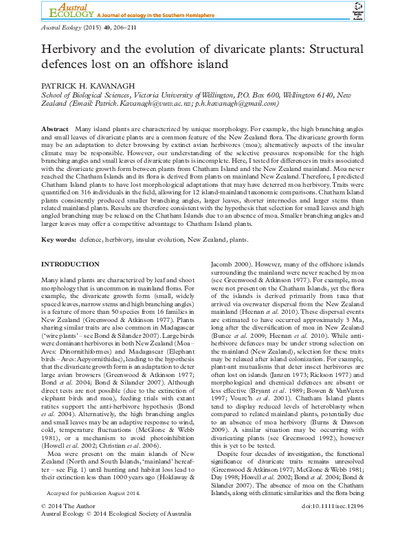 (PDF) Herbivory and the evolution of divaricate plants: Structural ...