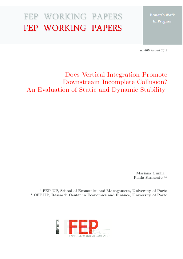 (PDF) Does Vertical Integration Promote Downstream Incomplete Collusion ...
