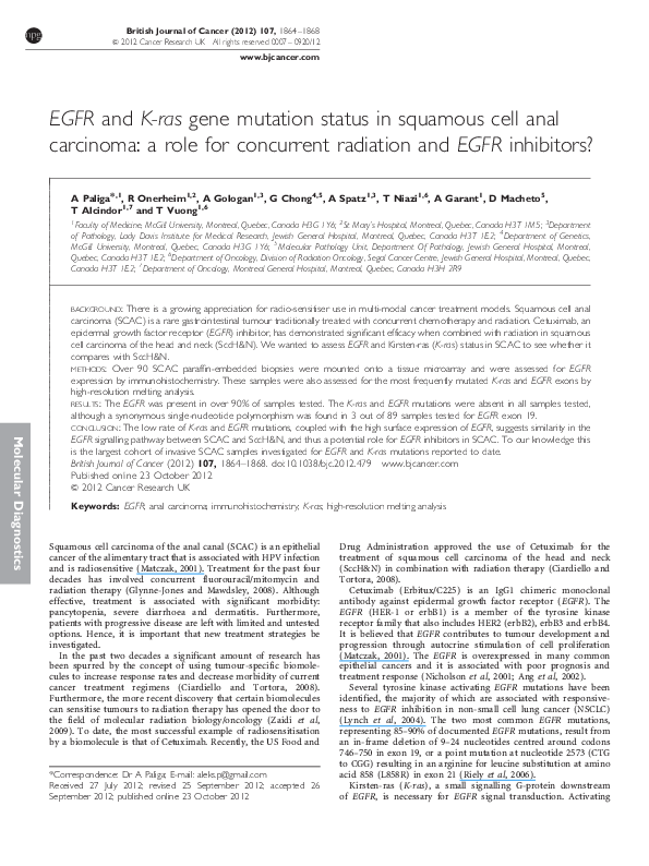Pdf Egfr And K Ras Gene Mutation Status In Squamous Cell Anal Carcinoma A Role For Concurrent