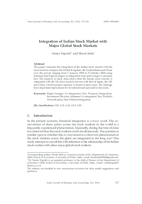 (PDF) Integration of Indian Stock Market with Major Global Stock ...