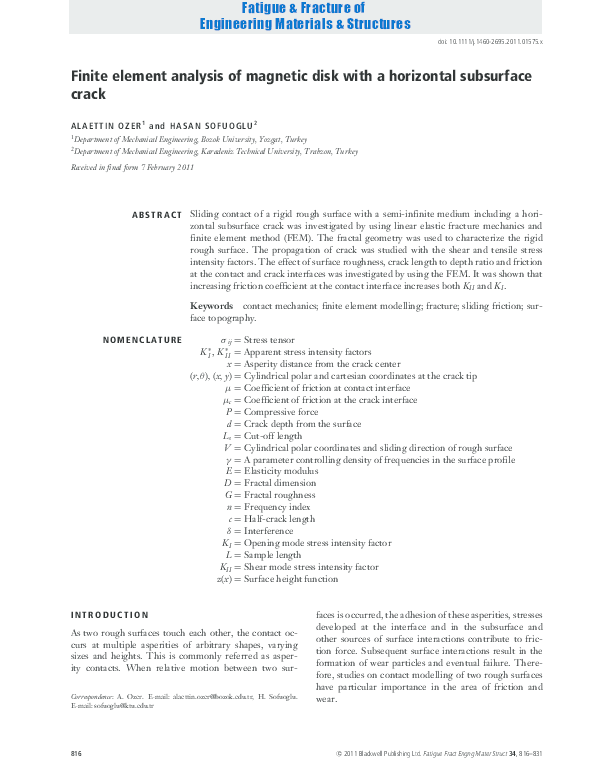 Pdf Finite Element Analysis Of Magnetic Disk With A Horizontal Subsurface Crack Hasan