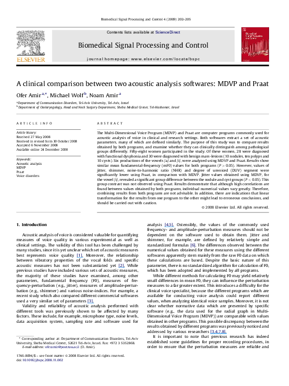 (PDF) A clinical comparison between two acoustic analysis softwares ...