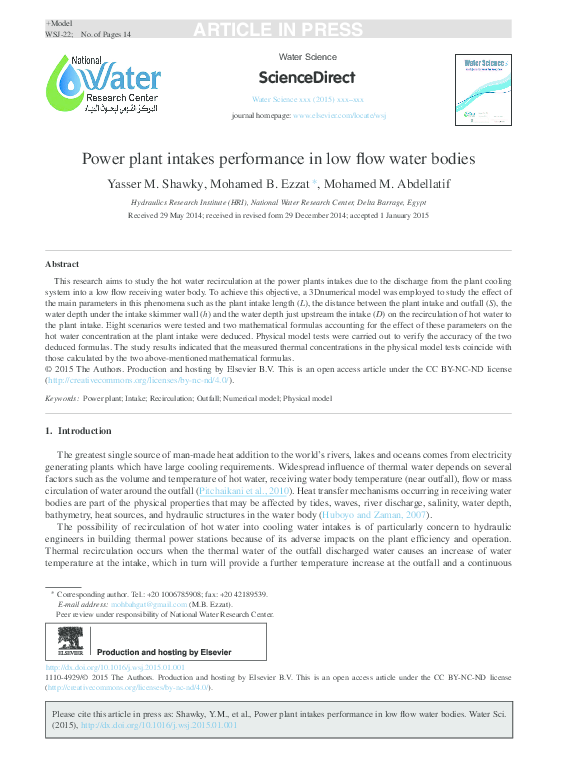 (PDF) Power plant intakes performance in low flow water bodies