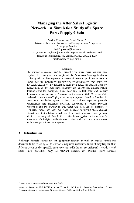 (PDF) Managing the After Sales Logistic Network— A Simulation Study of ...