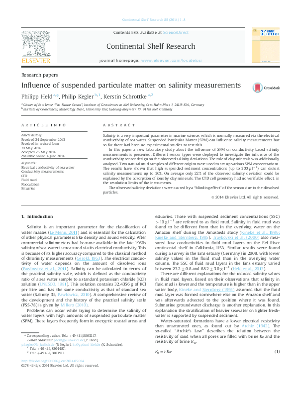 Pdf Influence Of Suspended Particulate Matter On Salinity Measurements