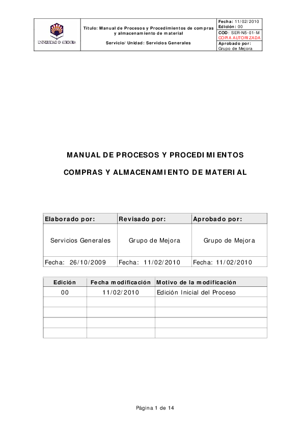 (PDF) Título: Manual de Procesos y Procedimientos de compras y almacenamiento de material MANUAL ...