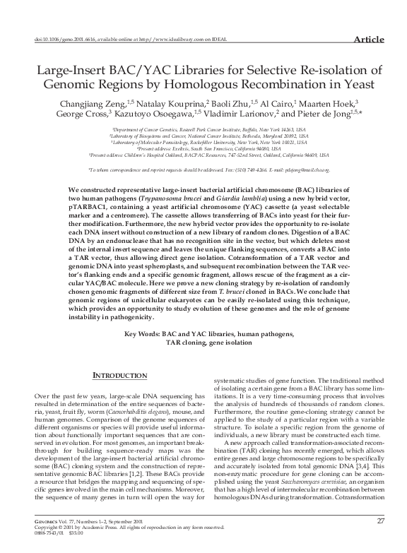 (PDF) Large-Insert BAC/YAC Libraries for Selective Re-isolation of ...