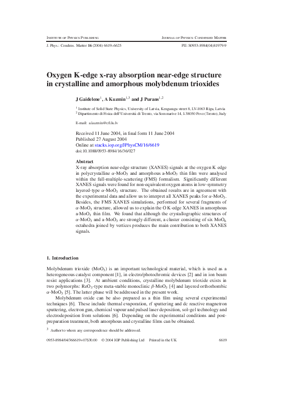 (PDF) Oxygen K-edge x-ray absorption near-edge structure in crystalline ...