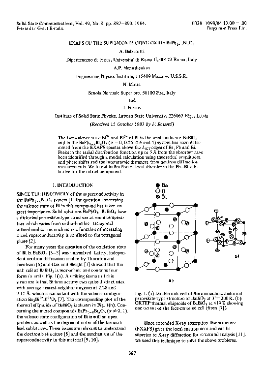 (PDF) EXAFS of the superconducting oxide BaPb 1− x Bi x O 3