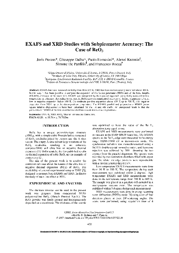 (PDF) EXAFS and XRD Studies with Subpicometer Accuracy: The Case of ReO~ 3