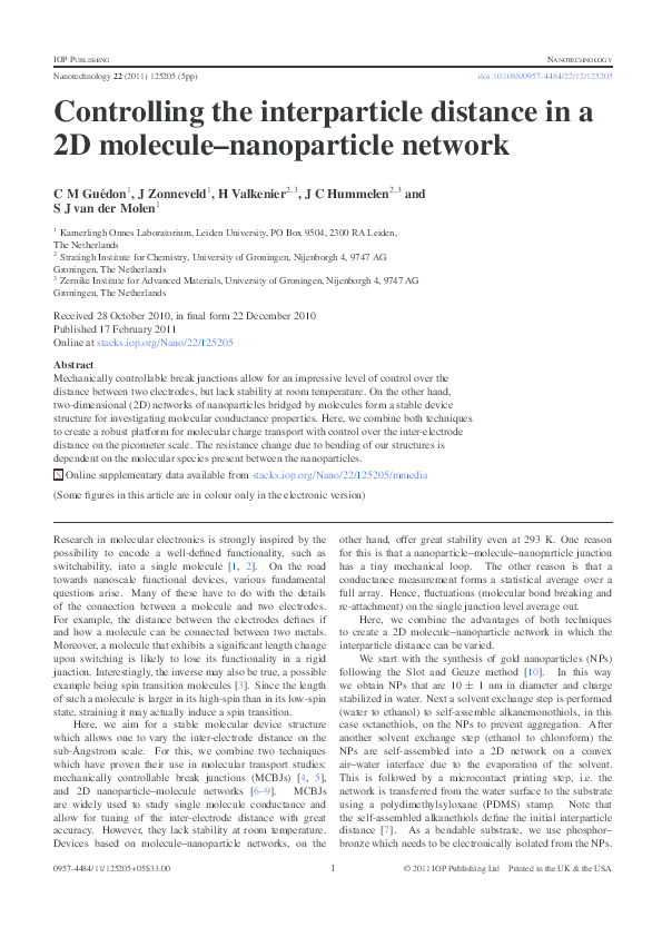 (PDF) Controlling the interparticle distance in a 2D molecule ...