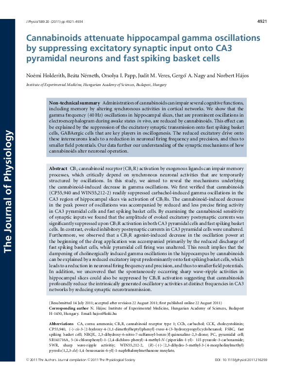 (PDF) Cannabinoids attenuate hippocampal gamma oscillations by suppressing excitatory synaptic ...
