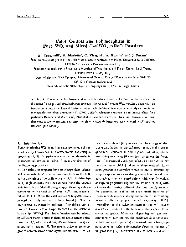 (PDF) Color centres and polymorphism in pure WO3 and mixed (1−x)WO3−y ...