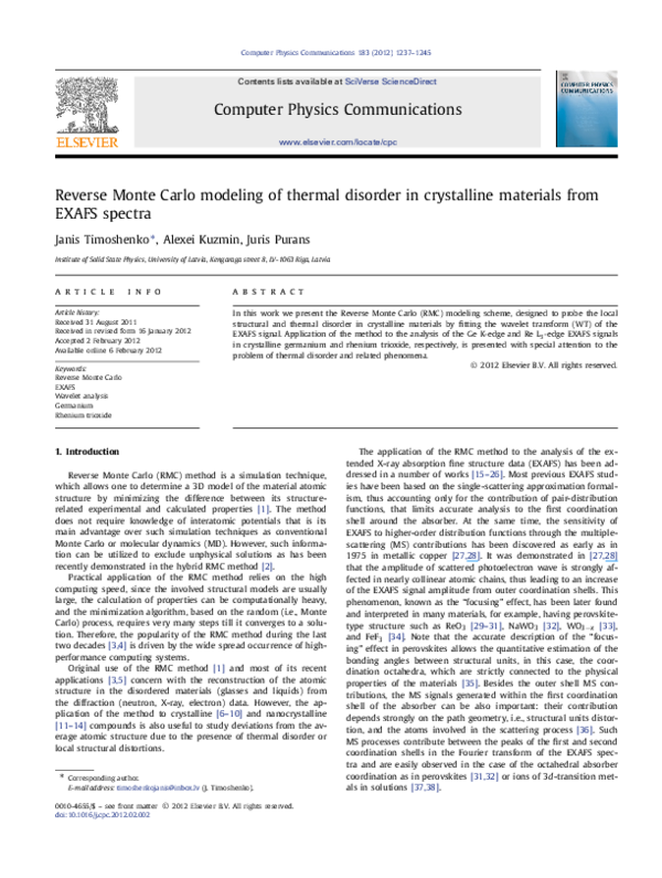 (PDF) Reverse Monte Carlo modeling of thermal disorder in crystalline materials from EXAFS spectra