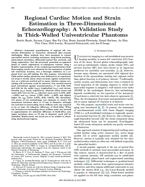 Pdf Regional Cardiac Motion And Strain Estimation In Three Dimensional Echocardiography A