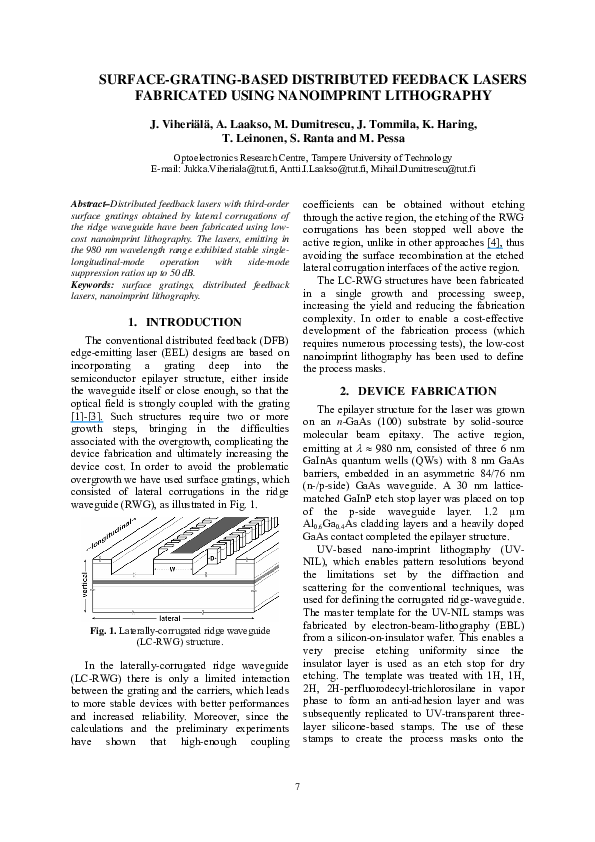 (PDF) Surface-grating-based distributed feedback lasers fabricated ...