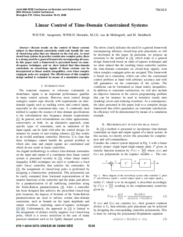 Pdf Linear Control Of Time Domain Constrained Systems