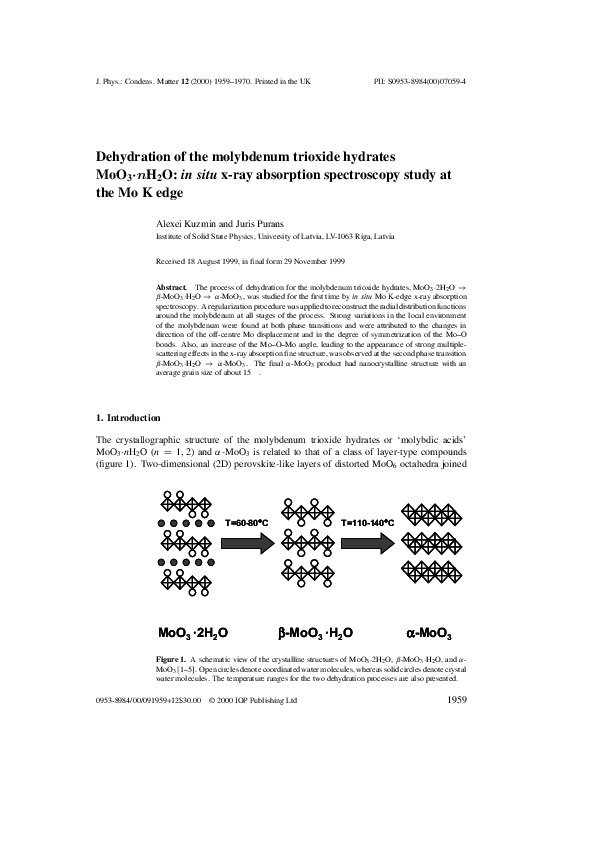 (PDF) Dehydration of the molybdenum trioxide hydrates MoO 3 · n H 2 O ...