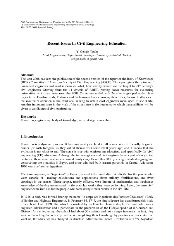 (PDF) Recent Issues In Civil Engineering Education