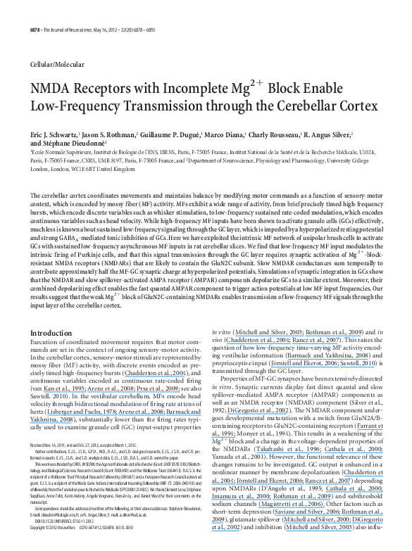 (PDF) NMDA receptors with incomplete Mg²⁺ block enable low-frequency ...