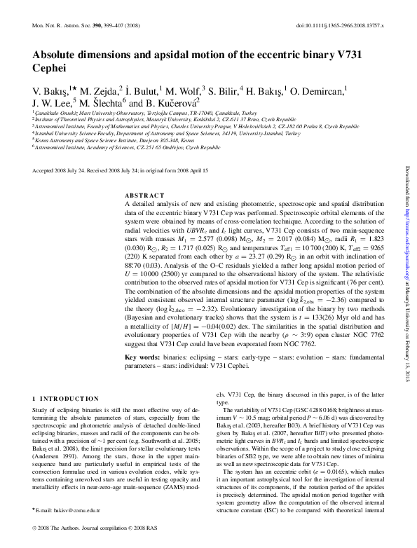 (PDF) Absolute dimensions and apsidal motion of the eccentric binary PT ...