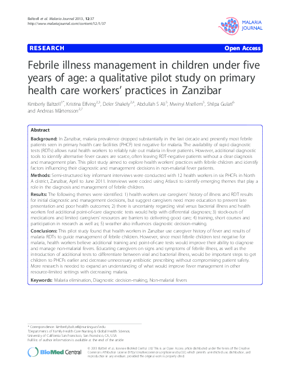 (PDF) Febrile illness management in children under five years of age: a ...