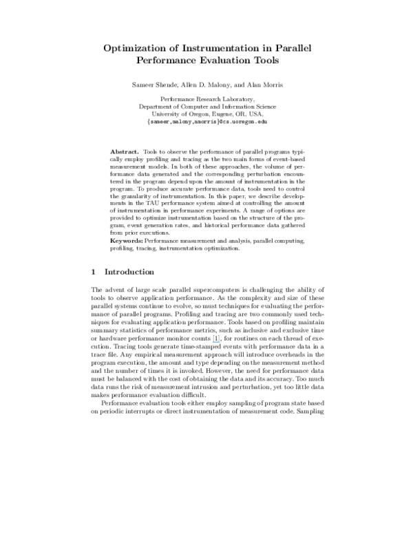 Pdf Optimization Of Instrumentation In Parallel Performance