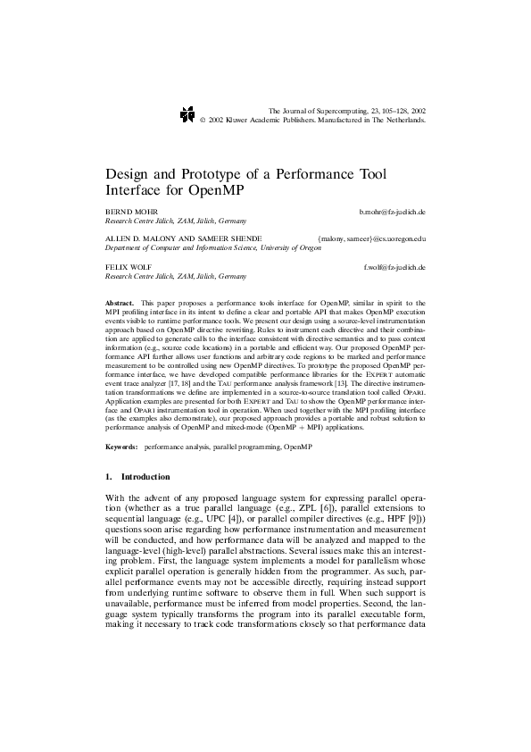 (PDF) Design and prototype of a performance tool interface for OpenMP