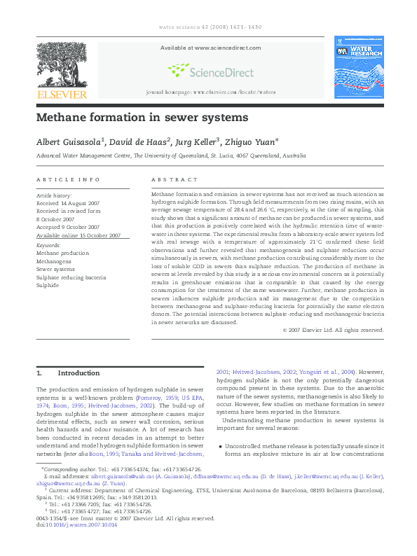 (PDF) Methane formation in sewer systems