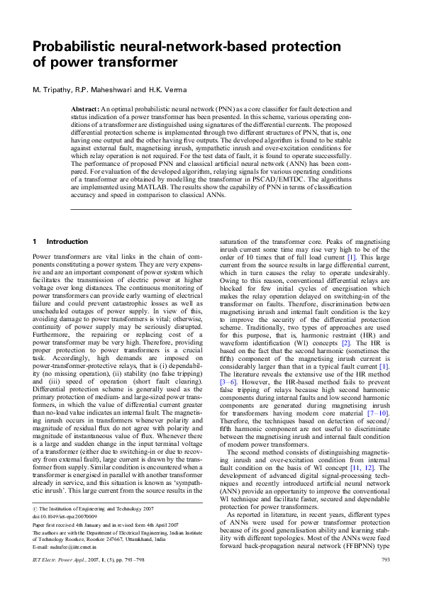 (PDF) Probabilistic neural-network-based protection of power transformer