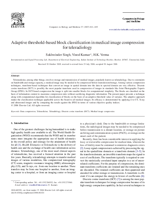(PDF) Adaptive threshold-based block classification in medical image compression for teleradiology