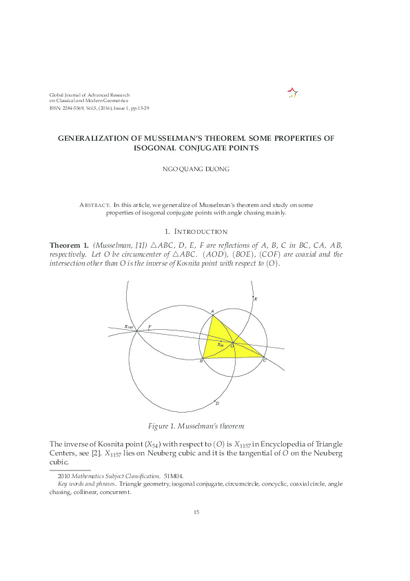 (PDF) GENERALIZATION OF MUSSELMAN'S THEOREM. SOME PROPERTIES OF ...