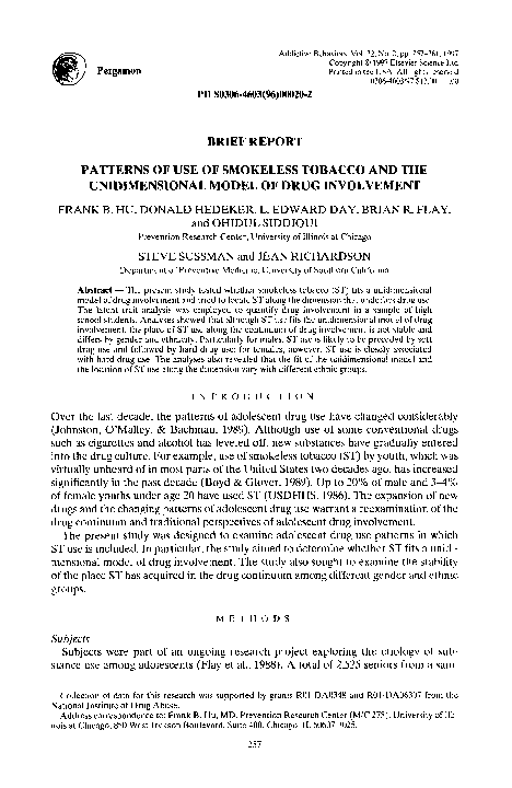 (PDF) Patterns of use of smokeless tobacco and the unidimensional model of drug involvement