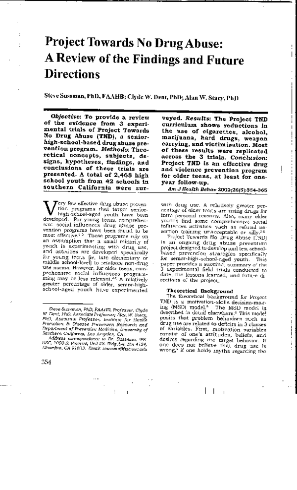 (PDF) Project Towards No Drug Abuse: A Review of the Findings and ...