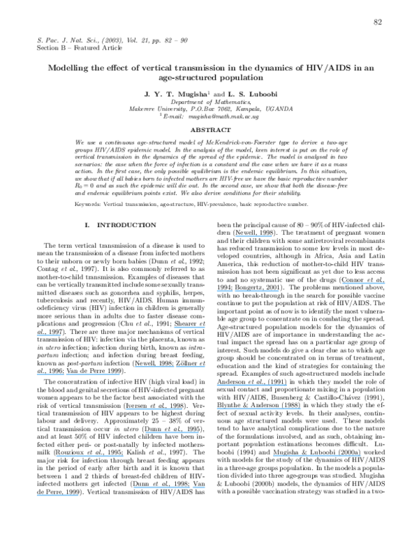 (PDF) Modelling the effect of vertical transmission in the dynamics of HIV/AIDS in an age ...