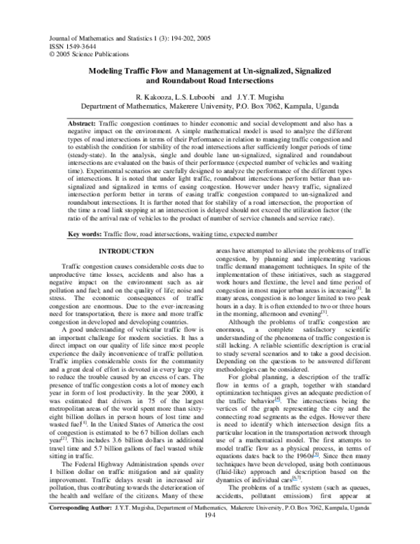 (PDF) Modeling Traffic Flow and Management at Un-signalized, Signalized and Roundabout Road ...