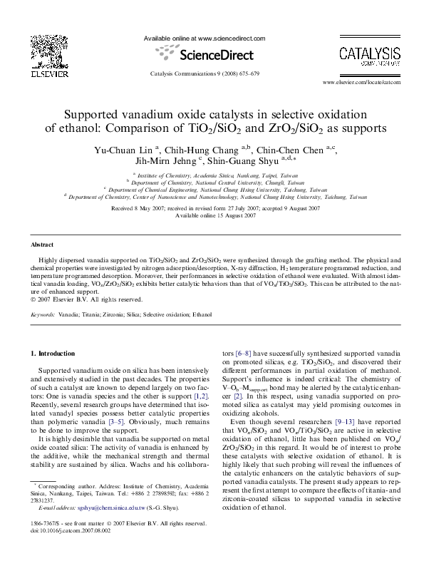 (PDF) Supported vanadium oxide catalysts in selective oxidation of ethanol: Comparison of TiO2 ...
