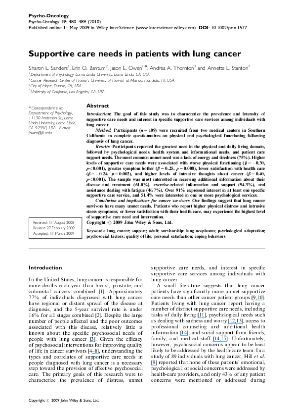 (PDF) Supportive care needs in patients with lung cancer