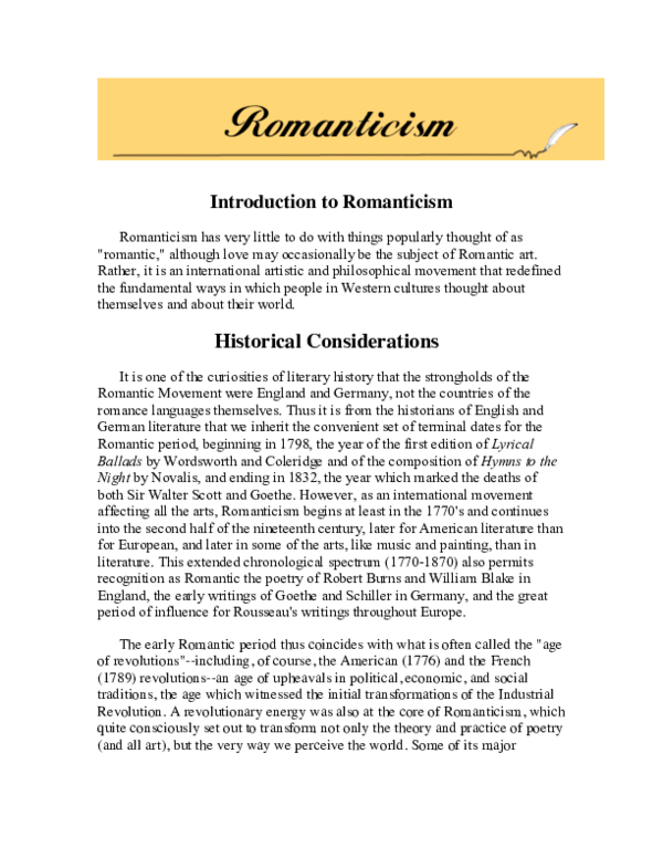 (PDF) Introduction to Romanticism