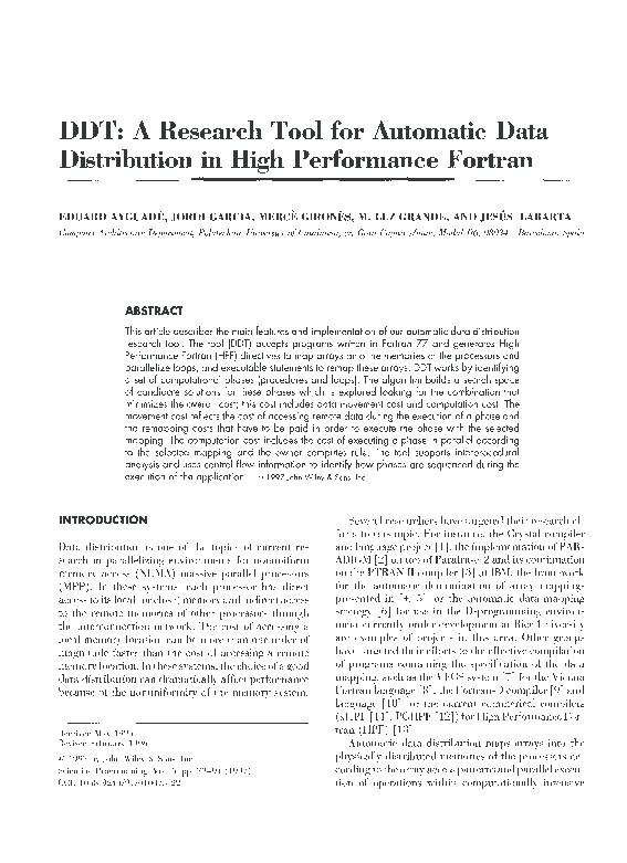 (PDF) DDT: A Research Tool for Automatic Data Distribution in High Performance Fortran