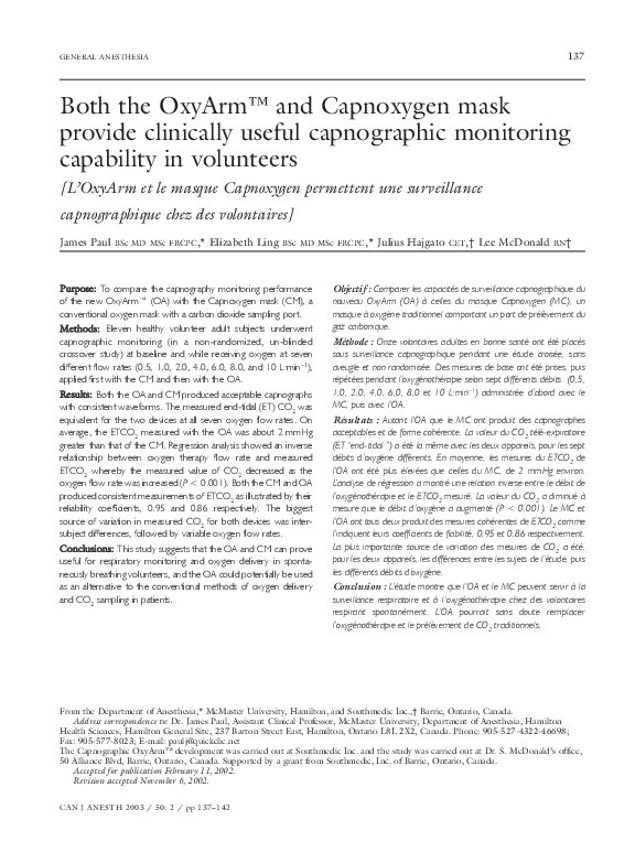 (PDF) Both the OxyArm™ and Capnoxygen mask provide clinically useful ...