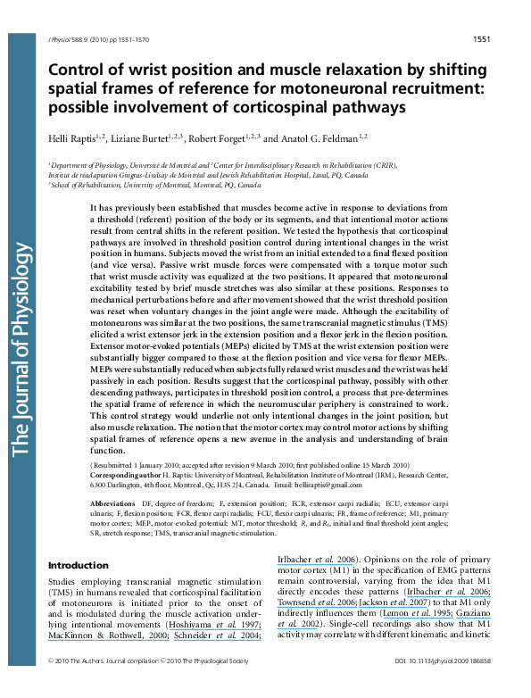 (PDF) Control of wrist position and muscle relaxation by shifting spatial frames of reference ...