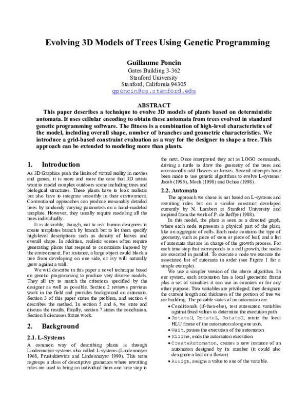 Pdf Evolving 3d Models Of Trees Using Genetic Programming Guillaume Poncin