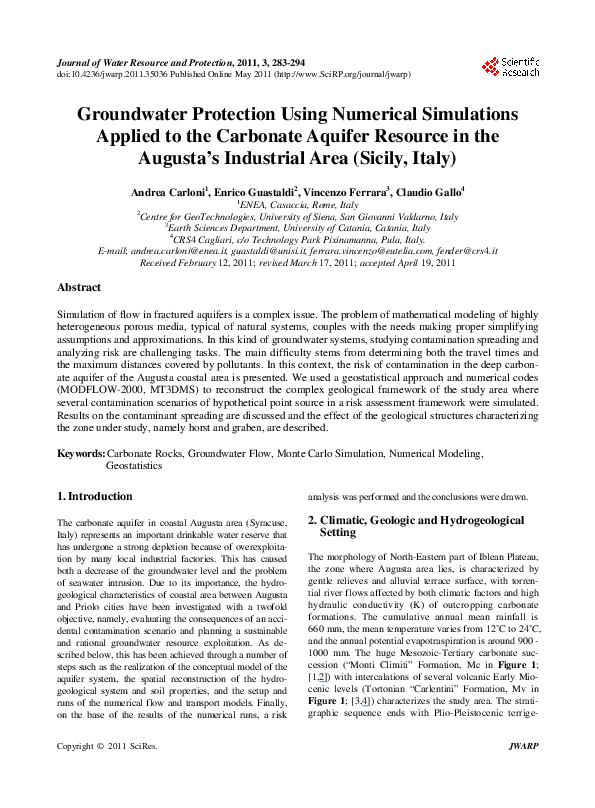 (PDF) Groundwater Protection using Numerical Simulations Applied to the Carbonate Aquifer ...