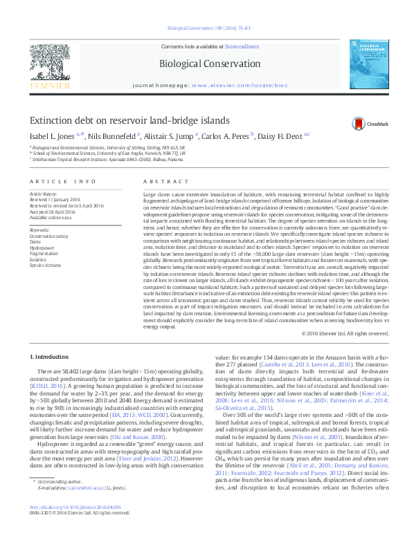 (PDF) Extinction debt on reservoir land-bridge islands