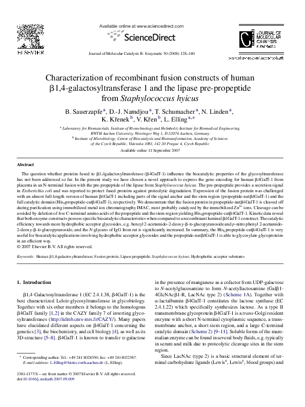 (PDF) Characterization of recombinant fusion constructs of human β1,4 ...
