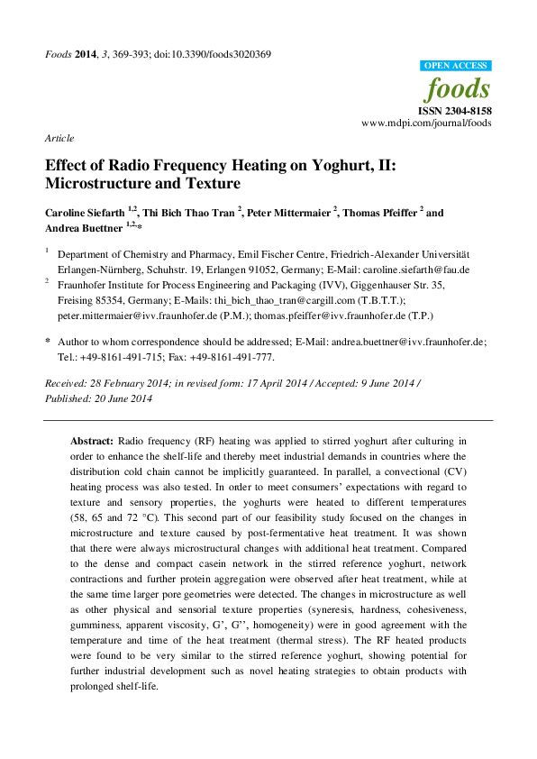 (PDF) Effect of Radio Frequency Heating on Yoghurt, II: Microstructure ...