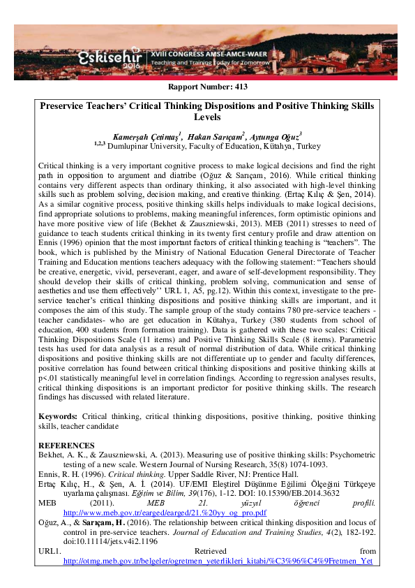 (PDF) Pre-service Science Teachers’ Critical Thinking Dispositions and ...