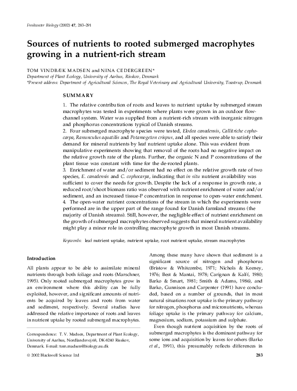 Pdf Sources Of Nutrients To Rooted Submerged Macrophytes Growing In A Nutrient Rich Stream