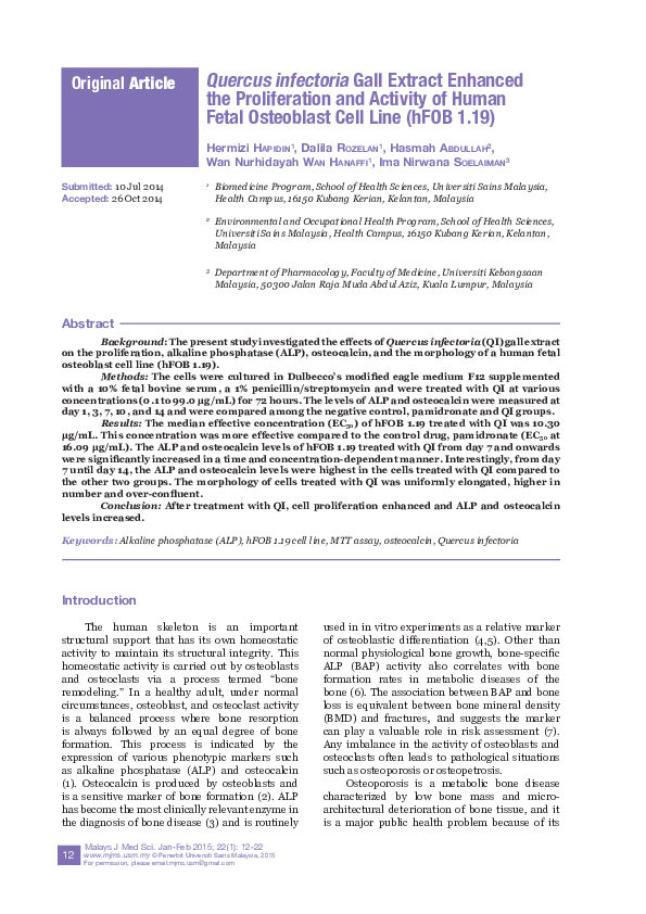 (PDF) Quercus infectoria Gall Extract Enhanced the Proliferation and ...